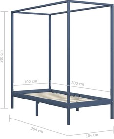 Rám postele s nebesy šedý masivní borové dřevo 100 x 200 cm 283275