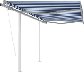 vidaXL Automatická zatahovací markýza se sloupky 3 x 2,5 m [3069908] Barva: Modro-bílá