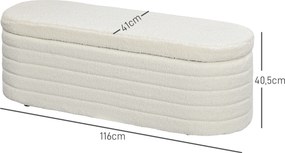 HOMCOM Ložnicová lavice s úložným prostorem a dřevěnými nohami, vysoká stabilita, plyšové rouno, nosnost 120 kg, 116x41x40,5 cm, krémově bílá | Aosom…
