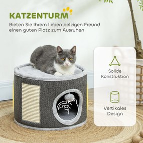 PawHut škrabadlo, 30 cm vysoké škrabadlo pro kočky s jeskyní, škrabadlo, věž pro kočky ze sisalu, pro kočky do 5 kg, tmavě šedá barva