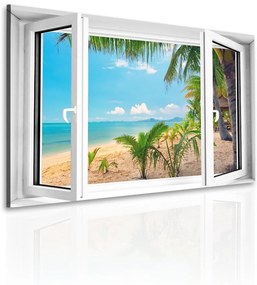 3D obraz okno na tropickou pláž Velikost (šířka x výška): 80x60 cm