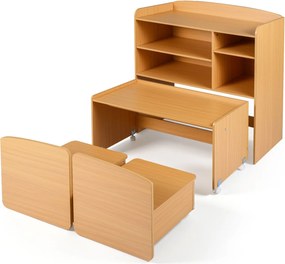Costway Dětský regál 3 v 1 se stolkem a židlí, přírodní