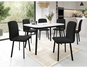 Rozkládací stůl Grazpen S 130x80 se 6 židlemi Lekoz, Barva dřeva: bíla + černá, Potah: Amor Velvet 4318