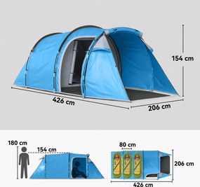Outsunny tunelový stan pro 2-3 osoby 190T kempinkový stan s kolíky, sklolaminát a polyester, světle modrý, 426x206x154cm| Aosom