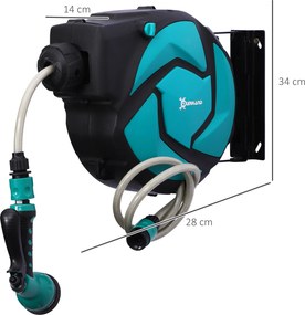 DURHAND nástěnný hadicový naviják 10 m otočný o 180° s ochranou proti mrazu s více sprchami -5-45 °C plast zelená černá | Aosom.de