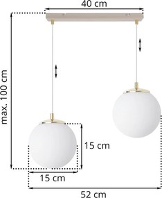 Závěsné svítidlo Florence, 2x bílé skleněné stínítko, g/be