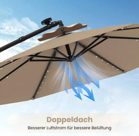 Costway Ø 300 cm konzolový deštník se 40 solárními LED světly a pytli s – hnědý
