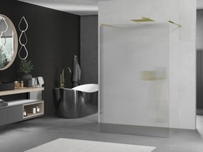 Mexen Kioto, sprchová zástěna Walk-In 100 x 200 cm, 8mm sklo s žebrovým vzorem, zlatý profil, 800-100-002-50-09