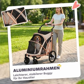 PawHut skládací kočárek pro psy – do 20 kg, velká kola, odpružení, síťová okna, hliníkový rám, odnímatelná podložka, popruhy, nastavitelná rukojeť, s…