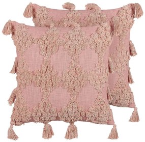 Sada 2 tkaných bavlněných polštářů se střapci 45 x 45 cm růžové TORENIA Beliani