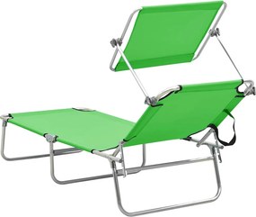 Skládací zahradní lehátko se stříškou zelené hliník 310361