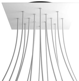 creative cables Čtvercový stropní baldachýn ROSE ONE, 400 mm, 14 otvorů a 4 boční otvory Barva komponentu: Matná bílá, Barva montury: Černá