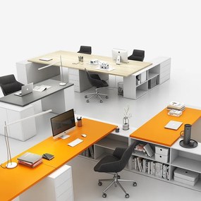 PLAN Kancelářský psací stůl s úložným prostorem BLOCK B05, dub přírodní/grafit