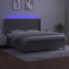Box spring postel s matrací a LED světle šedá 180x200 cm samet 3139697