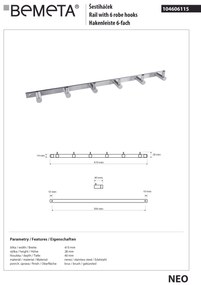 Bemeta Design NEO: Věšák, se 6 háčky -