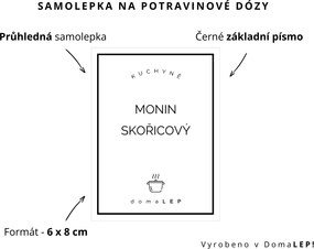 MONIN SKOŘICOVÝ - omyvatelná samolepka na dózu, výběr rozměrů Ø 5 cm / 5 x 5 cm / 6 x 8 cm | DomaLEP tvar: ČTVEREC, barva: PRŮHLEDNÁ - ČERNÉ písmo, velikost: š. 5 cm x v. 5 cm - tučné písmo