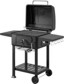 Gril na dřevěné uhlí BBQ udírna s víkem Teploměr výškově nastavitelná pánev na dřevěné uhlí Komín Grilovací rošt Boční stolek Popelník