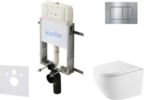 kielle Genesis New - Set předstěnové instalace, klozetu Oudee, Vortex Rimless+, sedátka softclose a tlačítka Gemini New III, lesklý chrom 30528SZ71