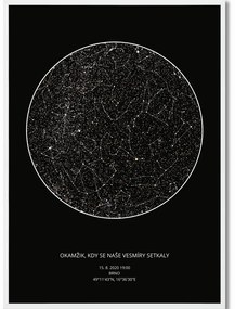 Hvězdná mapa Vašeho životního okamžiku 40 x 50 cm Černá