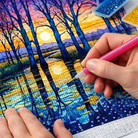 NORIMPEX Diamantové malování Břízy u jezera / 30x40 cm