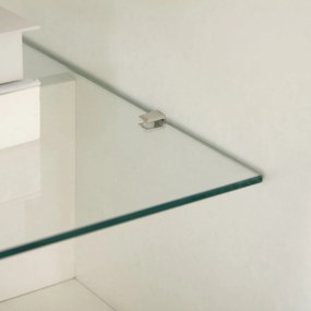 HOMCOM Moderní Design Obdélníkový Konferenční Stolek se 2 Zásuvkami, 2 Policemi a Skleněnou Policí, Bílý Dubový Vzhled 106 x 58 x 39 cm
