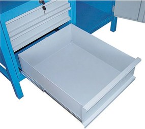 Dílenský pracovní stůl GD, smrk + oboustranně dýhovaná smrková překližka, 3 zásuvky, 1 skříňka, 1190 x 600 x 850 mm, šedá