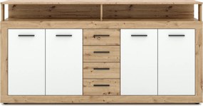 Komoda Luna 190 cm dub Artisan/bílá