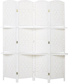 HOMCOM paravan, dělící stěna do místnosti, 4 panely 160 x 170 cm s 2 policemi, skládací, ze dřeva