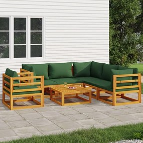 vidaXL 7dílná zahradní sedací souprava s poduškami masivní dřevo [3155320] Barva polštáře: Zelená