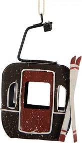 Vánoční ozdoba retro kabinka lanovky s lyžemi - 7*5*12 cm
