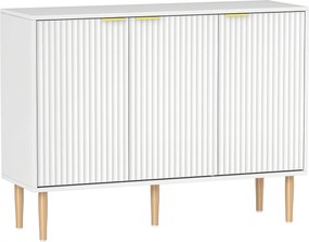 HOMCOM Skříňka se drážkovanými dveřmi, 3-dvéřová, s nastavitelnou policí, TV stolek do ložnice a obývacího pokoje 107x35x80 cm Bílá | Aosom