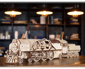 Ugears 3D dřevěné mechanické puzzle V-Express parní lokomotiva 4-6-2 s tendrem