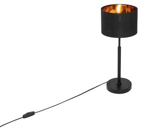 Moderní stolní lampa s látkovým stínítkem černá se zlatem - VT 1