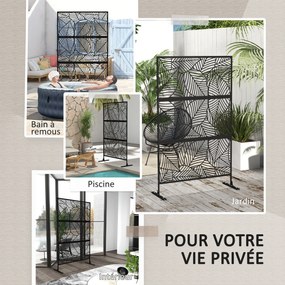 Dekorativní panel pro venkovní použití Outsunny s větrem rozkládající se listovou vzorem - 122 x 45 x 198 cm, černý | Aosom