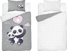 Detexpol Bambusové dětské ložní prádlo 90x120 šedé s růžovými akcenty a pandami – 4790 A – Baby Bamboo