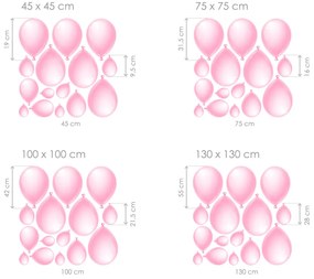Růžové nafukovací balónky samolepky na zeď arch 100 x 100 cm