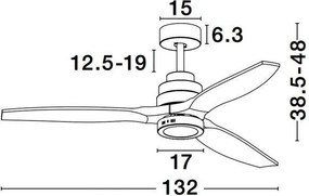 NV 9952314 Stropní ventilátor se světlem NATURE matná bílá ocel a sklo dubové dřevo 5 rychlostí 25W LED - NOVA LUCE