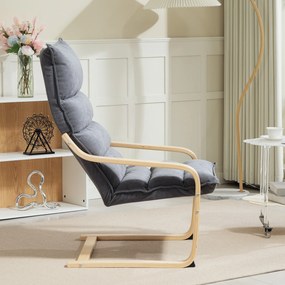 HOMCOM Moderní Relaxační Křeslo s Vysokým Hrnkem, Područkami, Dřevěnými Nohami, Sametovou Čalouněním pro Ložnici a Obývací Pokoj Šedá