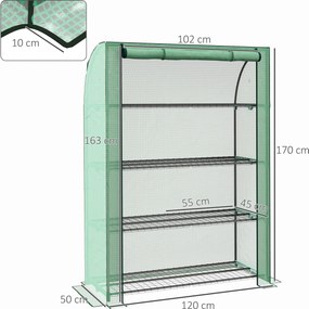 Skleníček Outsunny PE se 4 úrovněmi polic, balkonový skleník, zpevněný potah 135 g/m², ocelová konstrukce, rolovací zipový vstup, pro pěstování zelen…