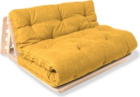 Marior Home Rozkládací futonové křeslo / pohovka Layti - 140 cm / Žlutá / Přírodní buk olejovaný
