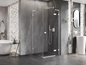 Mexen Lunar, L pravý výklopný sprchový kout 80 x 80 cm, 8mm čiré sklo, bílý profil, 834L-080-080-20-00-P