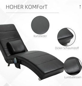 HOMCOM Relaxační lehátko kožené s masážní funkcí, 58 x 163 x 87 cm, do 120 kg, 8 masážních bodů, s dálkovým ovládáním, vysoký opěrný polštář, černá |…