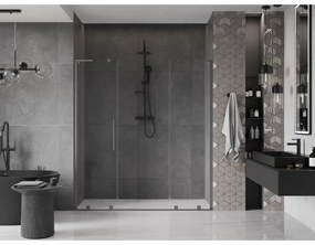 Mexen Velar L Duo, posuvné sprchové dveře do otvoru 180 cm, 8mm čiré sklo, grafit broušený, 871-180-003-02-66