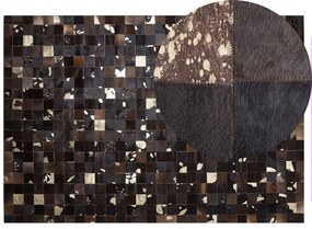 Hnědozlatý patchwork kožený koberec 140x200 cm BANDIRMA Beliani