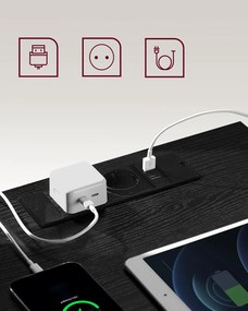 Noční stolek, 2 kusy v sadě, se 2 zásuvkami a 2 USB porty, černý