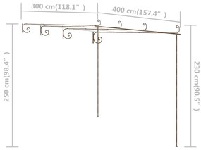 vidaXL Marketos Zahradní pergola hnědá s patinou 4 x 3 x 2,5 m železná
