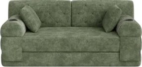 Aosom Dvojnásobně stlačená manšestrová pohovka, kovový rám, 2 držáky na nápoje a 4 boční kapsy, 168D x 80Š x 81V cm, zelená