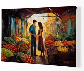Obraz na plátně - Milenci, zeleninový trh FeelHappy.cz Velikost obrazu: 180 x 120 cm