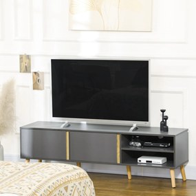 HOMCOM TV Stánek pro televizory do 55 palců, skandinávský design, 2 dveře, 2 police s vedením kabelů, 150 x 35 x 45 cm, tmavě šedá