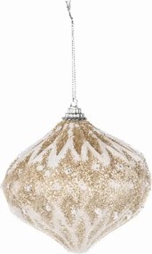 Vánoční ozdoba na stromeček glitter 10 cm, bílá zlatá, polystyren, IP44 venkovní